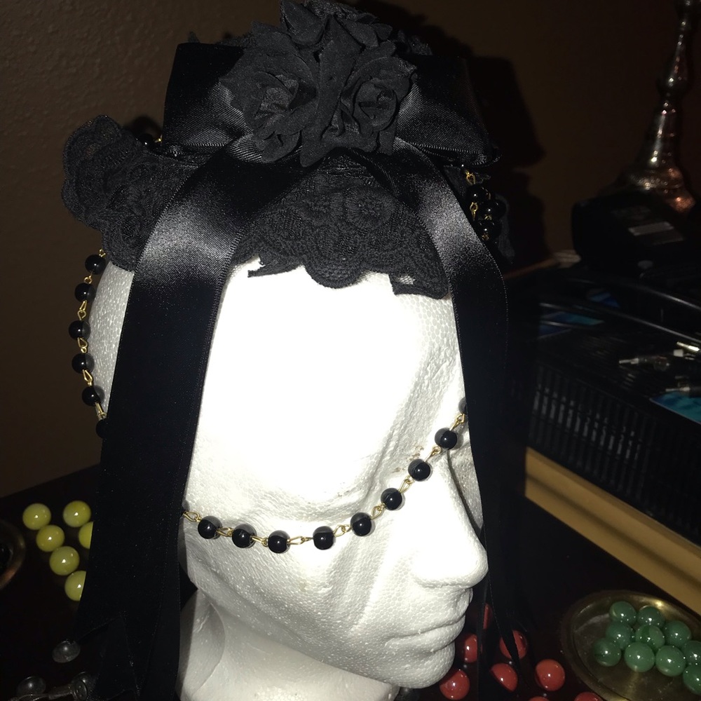 Super Unique Mourning/Funeral Black Costume Hat - Gem